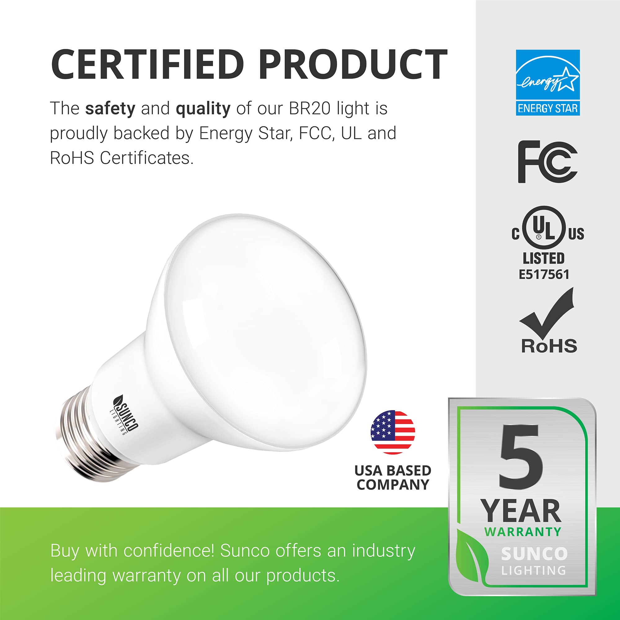 Sunco 4 Pack BR20 LED Bulbs Indoor Flood Light R20 Dimmable CRI93 2700K Soft White 50W Equivalent to 7W, E26 Medium Base, Recessed Can Lights for Home Living Area Ceiling Lights - UL