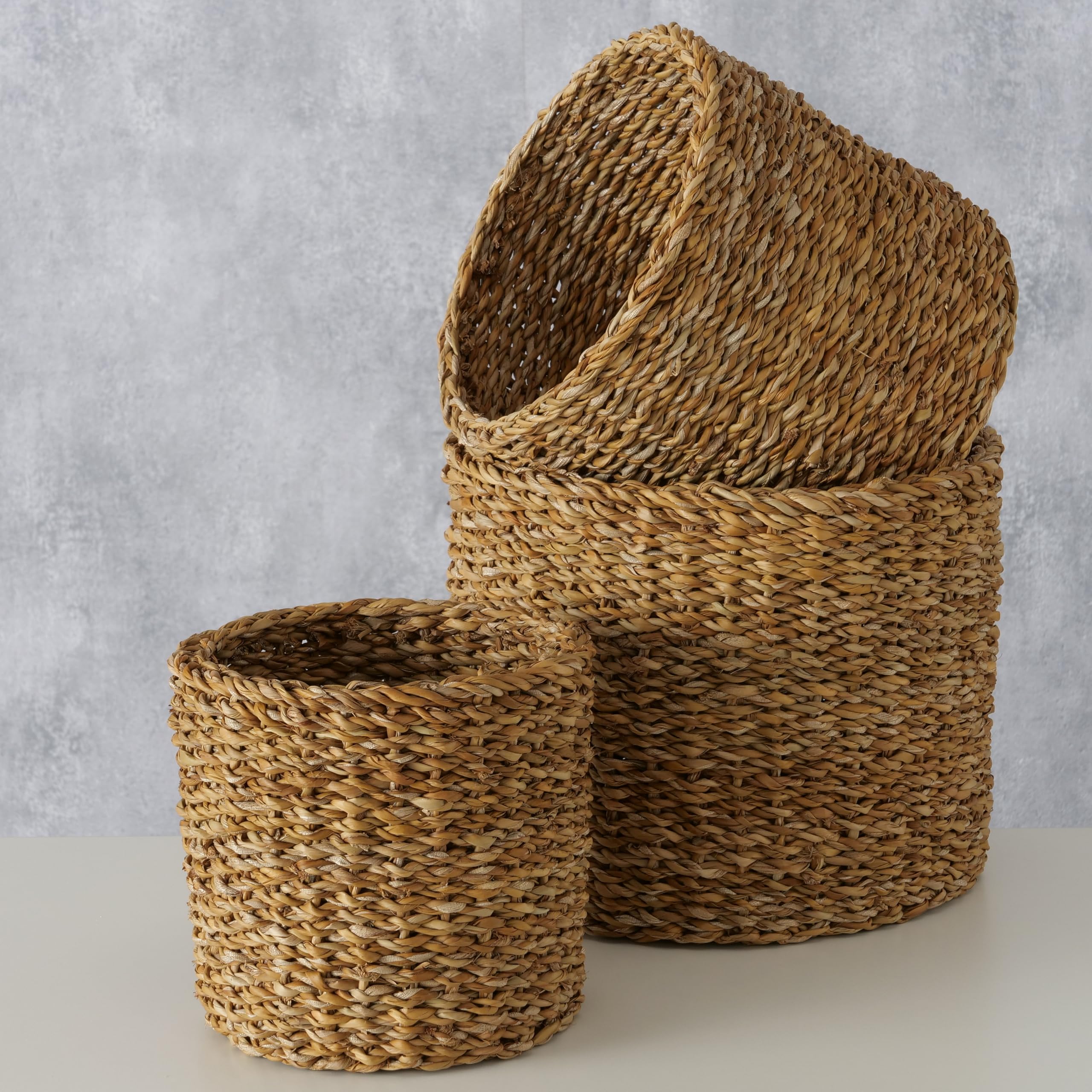 Made by Nature Seagrass Baskets, Round, Natural Chunky Sweater Weave, Set of 3, Made by Hand, From 9.75-6.75 D Inches, Ideal for Storage