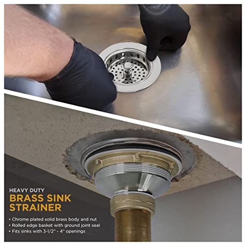 Highcraft 9734 Heavy Duty Kitchen Sink (3-1/2 Inch) Stainless Steel Drain Assembly with Strainer Basket Kohler Style Stopper, Stainless-Steel