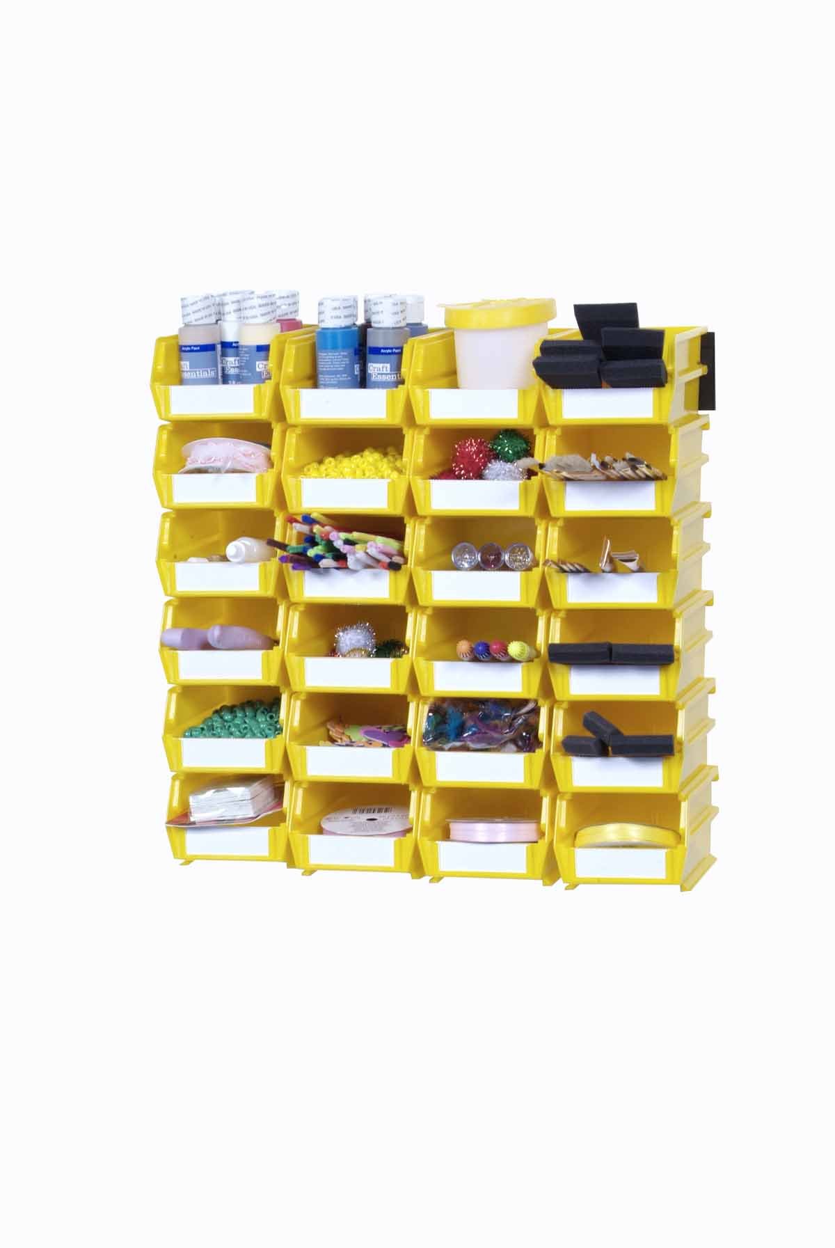Triton Products 3-210YWS LocBin 26 Piece Wall Storage Unit with 5-3/8 Inch L x 4-1/8 Inch W x 3 Inch H Yellow Interlocking Poly Bins, 24 CT, Wall Mount Rails 8-3/4 Inch. L with Hardware, 2 pk