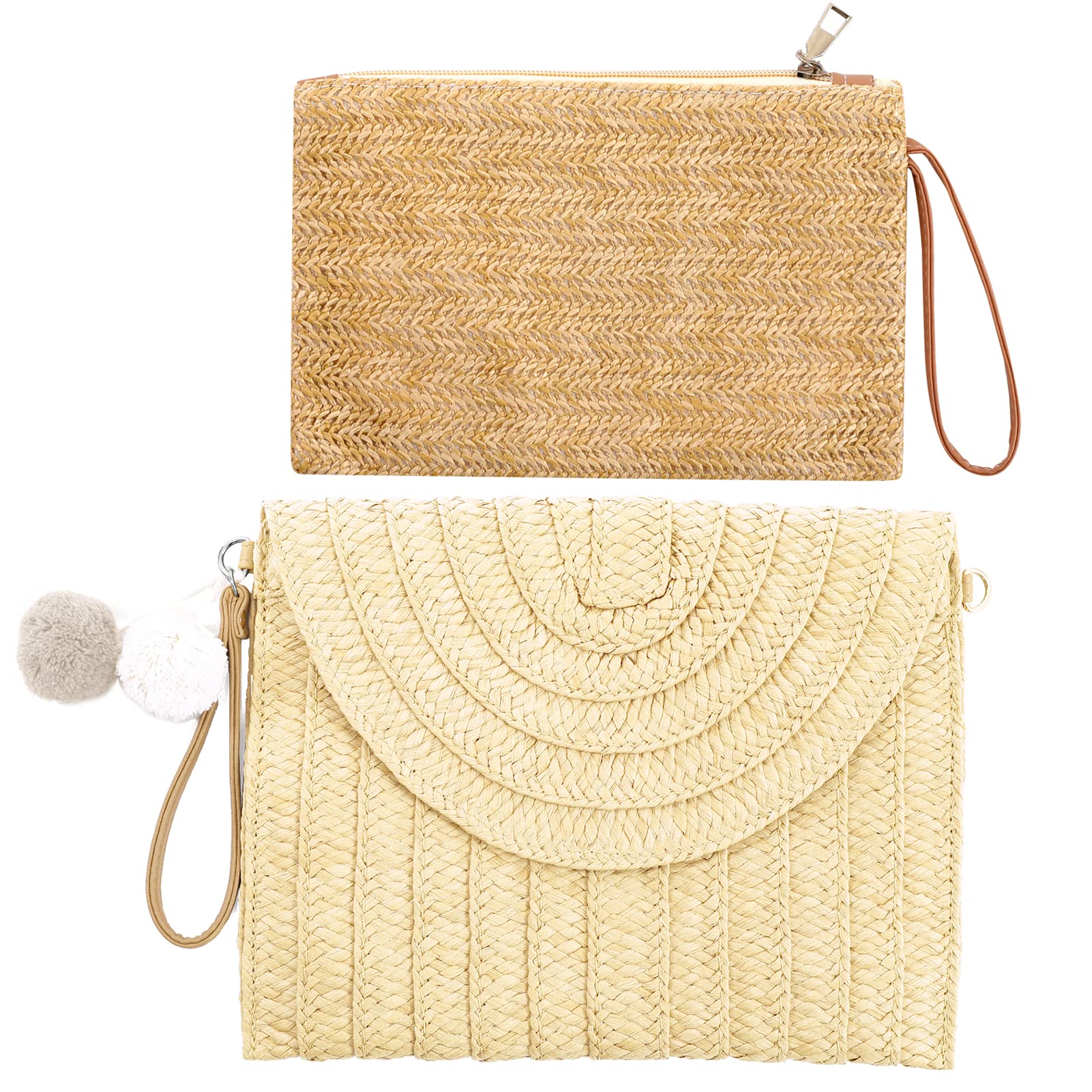HOINYESEN Straw Shoulder Bag Straw Clutch Women Hand-woven Summer Beach Straw Purse for Women woven Envelope Bag (beige)