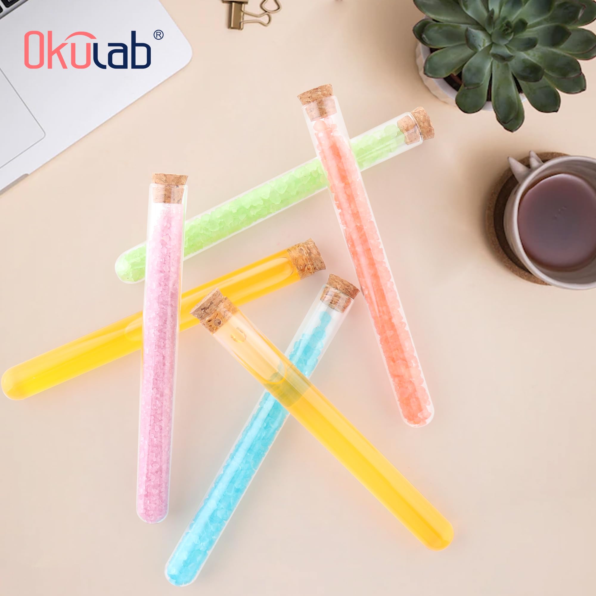 Okulab Clear Glass Test Tubes 50PCS, 16x150mm (20ml) Glass Test Tube with Cap and Brush for Scientific Plants, TTGS02A50