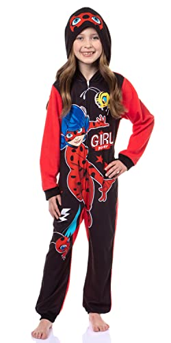 Komar Kids Miraculous Ladybug Girls Girl Power Full Zip Blanket Sleeper Hooded Pajama, 4 Black