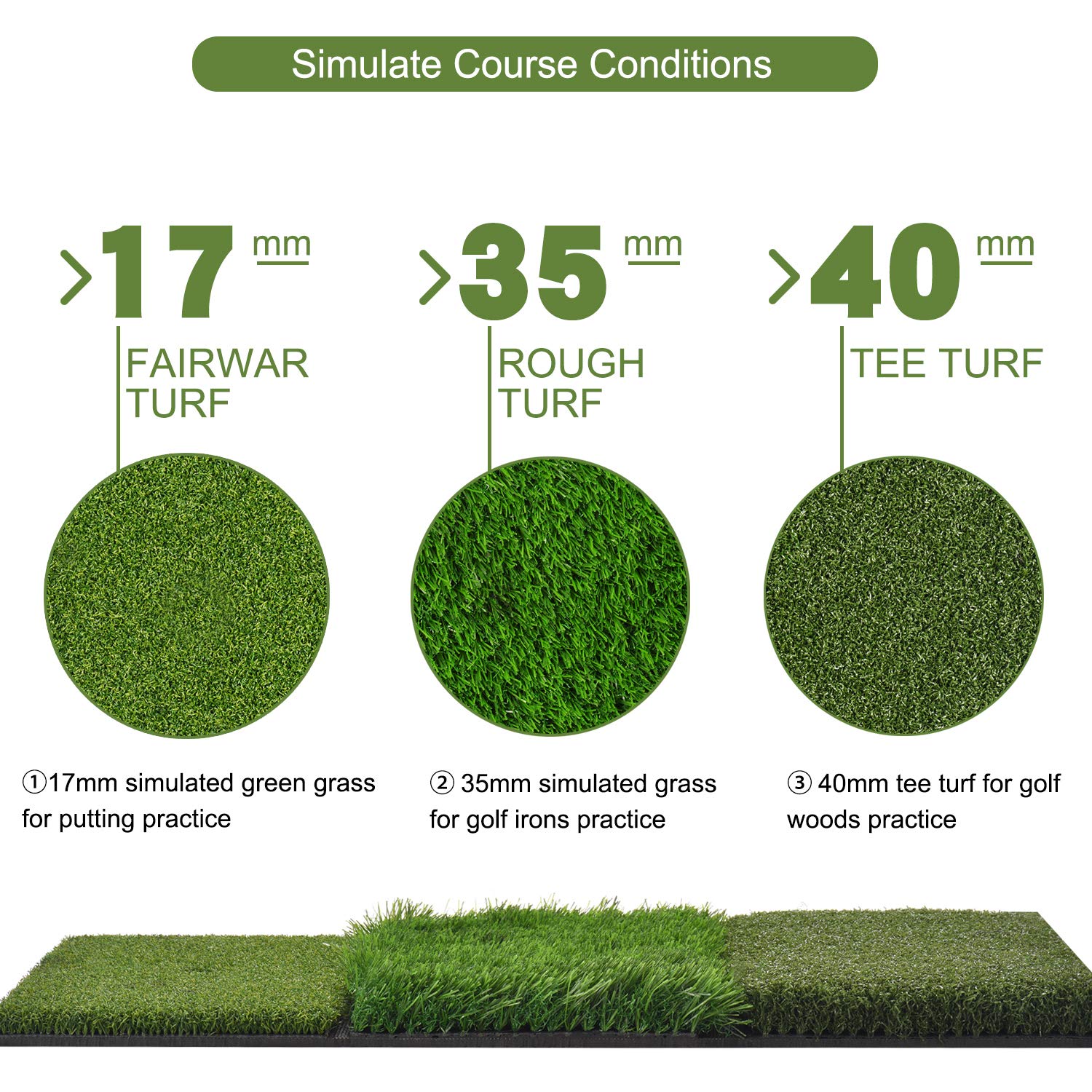 DURARANGE Golf Hitting Mat Mini, Turf Grass 3-in-1 Collapsible Chipping Mat with Tees, Launch Pad for Backyard, Practice Putting Green Training Aids, Indoor | Outdoor