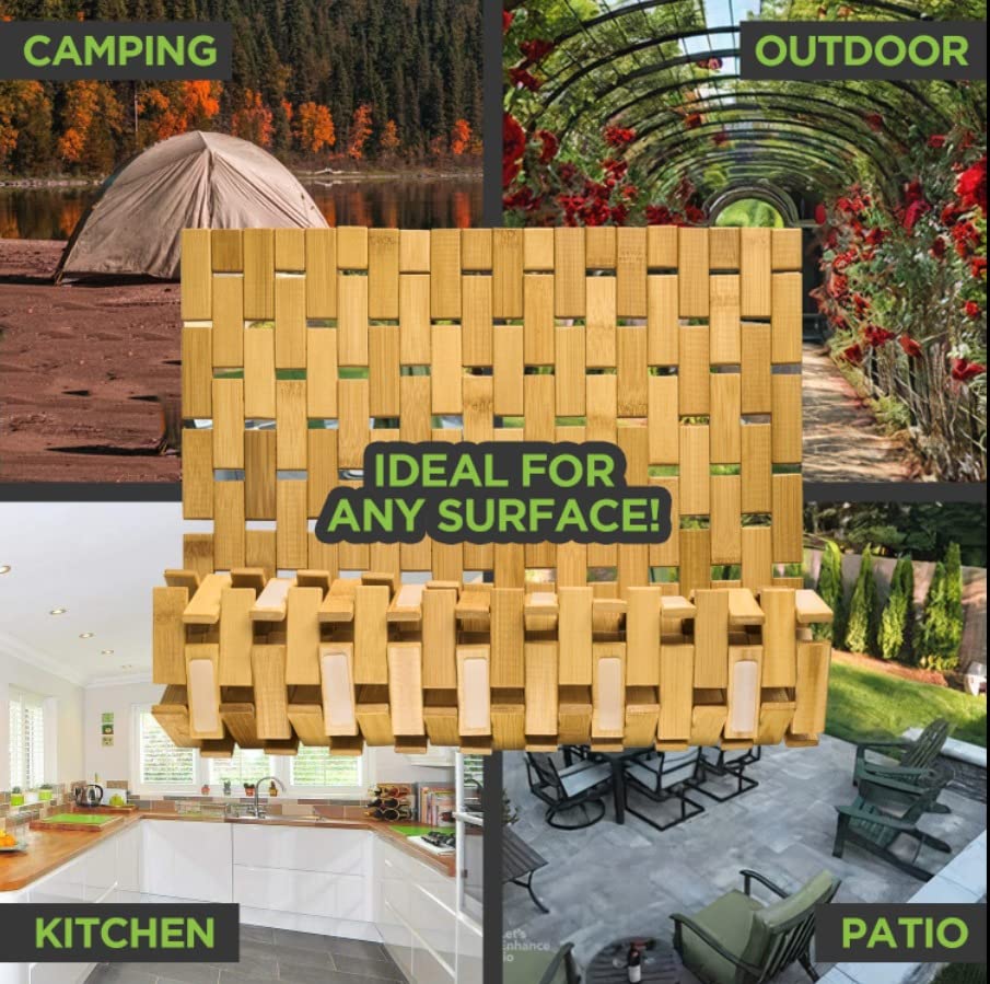 Ruckaye Bamboo Bath Shower Mat 24x16 Inches with Silicone Grip Pads – Foldable, Waterproof, Slip Resistant for Bathroom, Sauna, Spa, Kitchen & Outdoors– Environment Friendly
