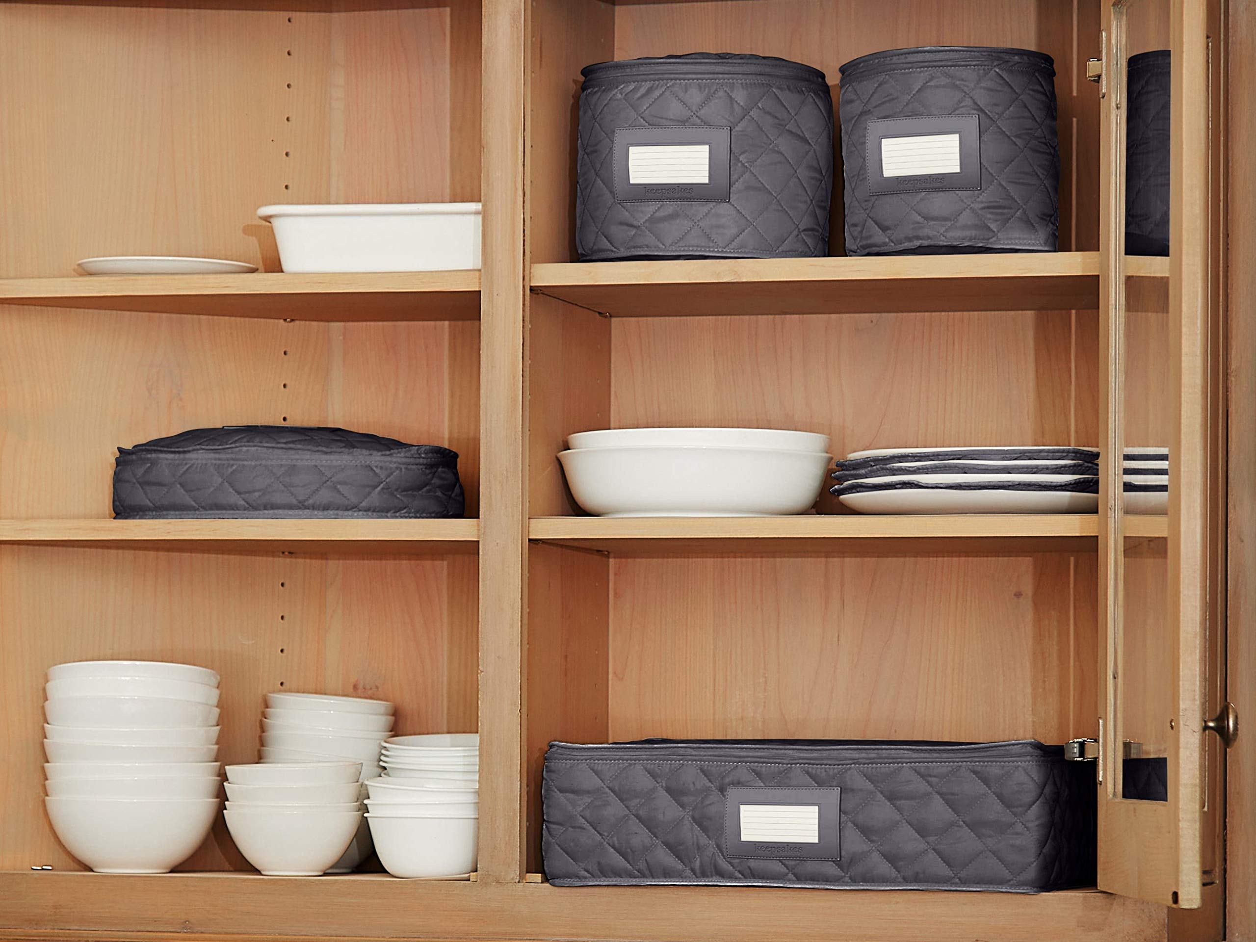 Covermates Keepsakes - Serveware Storage - Padded Protection - ID Window - Stain Resistant - Machine Washable - China Storage-Slate