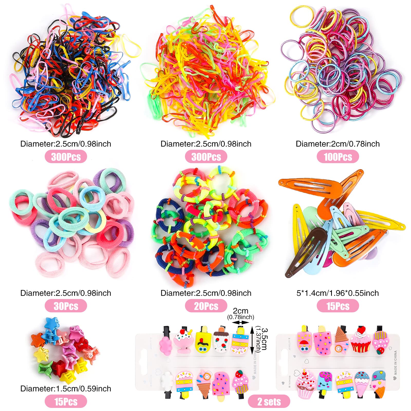 Girls' Hair Accessories, 800 Pcs Assorted Hair Ties, Rubber Bands in Different Styles for Toddlers and Teens - Gift Box Included