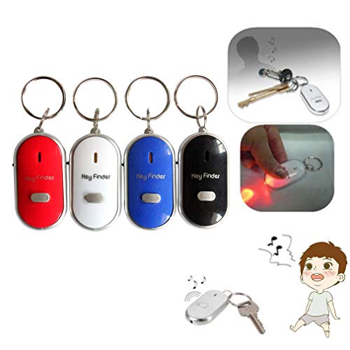 LED Whistle Key Finder Flashing Beeping Sound Control Alarm Anti-Lost Keyfinder Locator Tracker with Keyring(White)