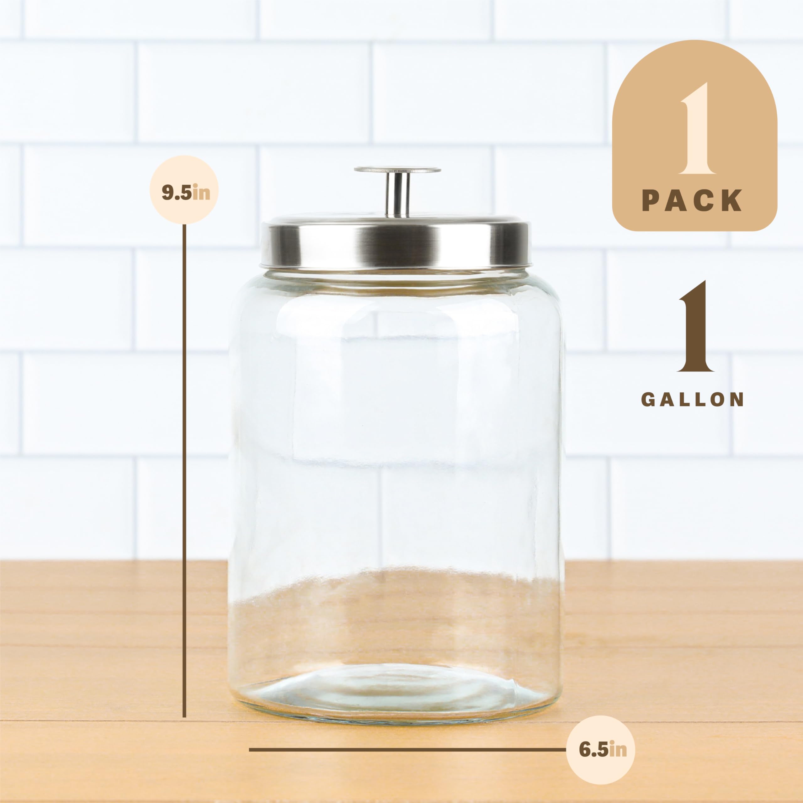 kitchentoolz Gallon Glass Jar for Laundry Detergent Pods and Powder Containers for Kitchen and Laundry Room Organization- Stainless Steel Airtight Lid - Pack of 1