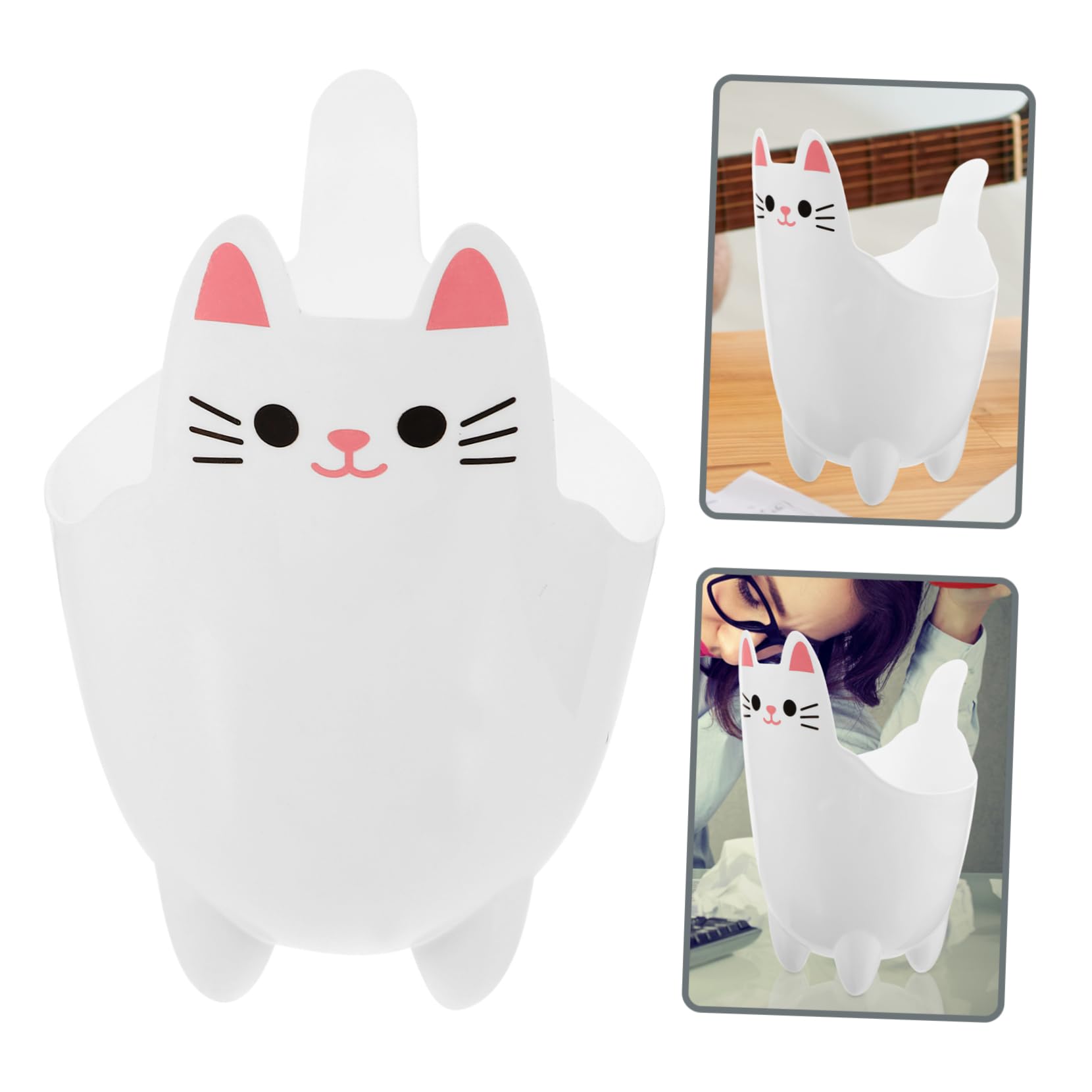 OKUMEYR Cat Shaped Trash Can, Mini Desktop Trash Can with Lid, Plastic, Black, 6.5" x 6.5" x 6.5"