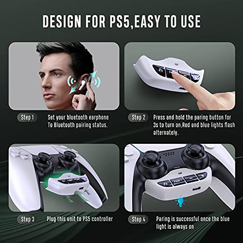 Uberwith PS5 Bluetooth Adapter for PS5 Accessories BT 5.0 Wireless Audio Transmitter for PS5 Controller with Low Latency for AirPods Bose Sony Headphone Speakers Earbuds(White)