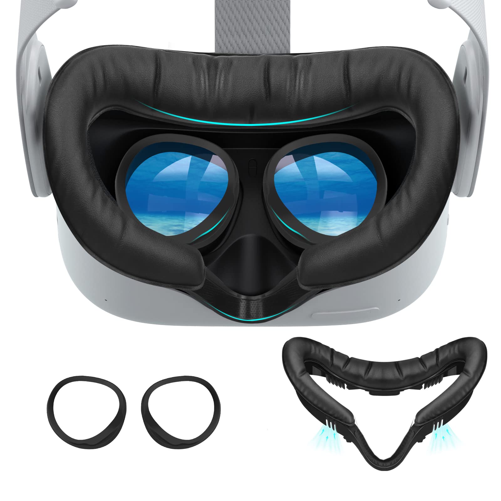 Esimen Face Pad Facial Interface Compatible with Meta Quest 3 Accessories,with Soft PU Face Cushion Pad Replacement for Oculus Quest 3 and Breathable Ice Silk Cotton (for Quest 2)