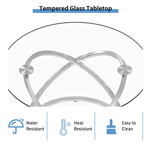 OIOG Glass Round End Table, Living Room Side Table for Small Space, Modern End Table with Tempered Glass Tabletop, Contemporary Side End Table, Chrome Finish