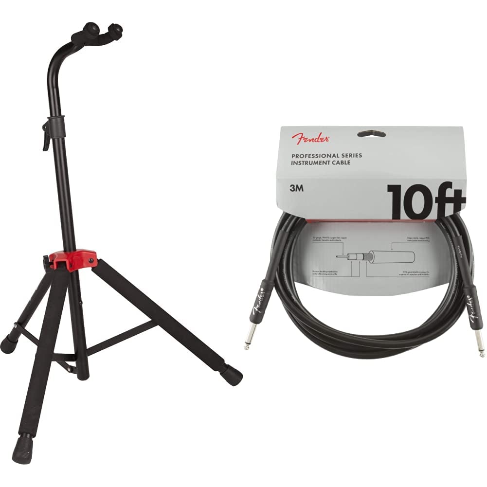 Fender Deluxe Hanging Guitar Stand & Professional Series Instrument Cable, Straight/Straight, Black, 10ft