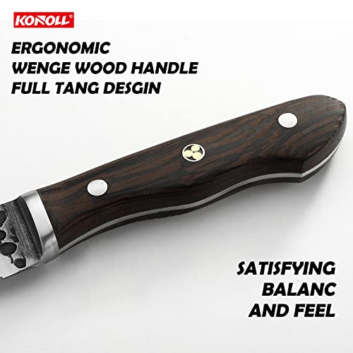 KONOLL Steak Knives Set of 6 Steaks Knife Serrated Blade Forged Handmade German High Carbon Steel Full Tang Handle
