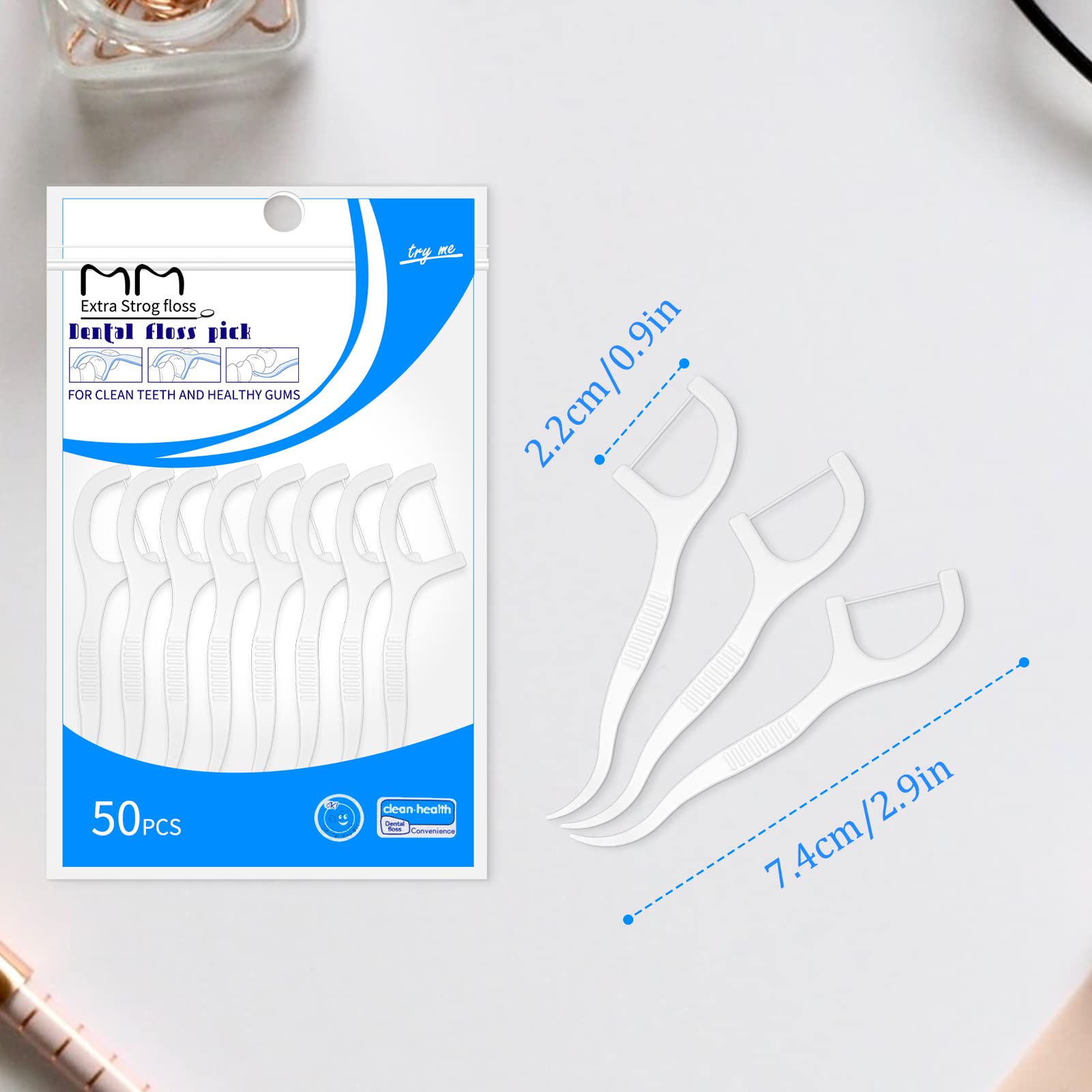 esLife Dental Floss Picks Food Grade Material Sturdy Handle and Strong Floss, Mint, 100 Ct. (2 Pack of 50 Count)