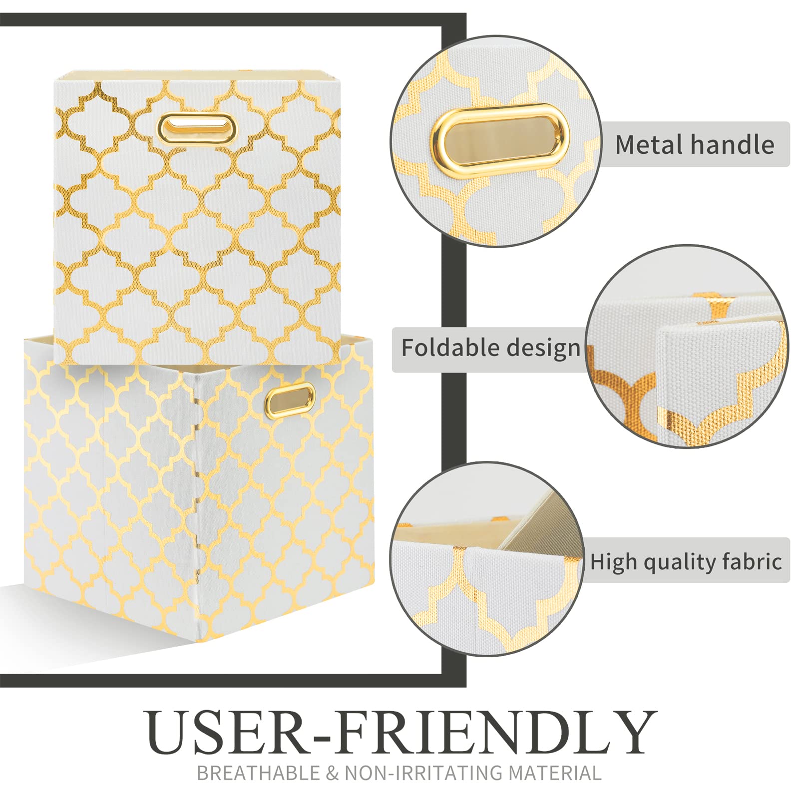 Fboxac Cube Storage Bins 13×13 Fabric Foldable Box with Handles, Collapsible Organization Basket Set of 4 Large Capacity Drawer for Closet Shelf Cabinet Bookcase Bedroom, Halloween Lantern White Gold