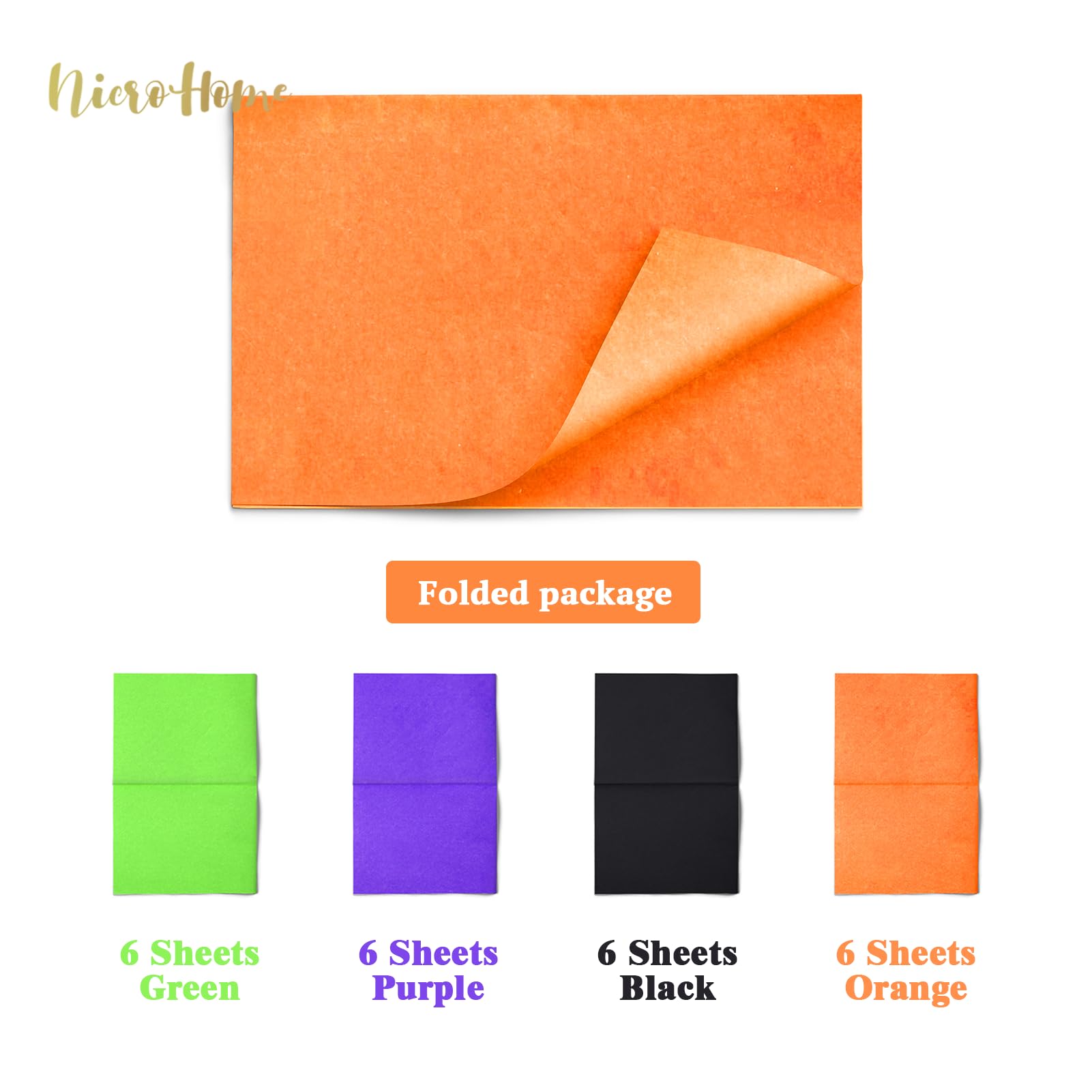 NICROHOME 24 Sheets Halloween Wrapping Paper in 4 Colors, 20 x 28Inch Dark Tissue Paper for Gift Bags, Box Wrapping, Wrapped Small Gifts, DIY Craft