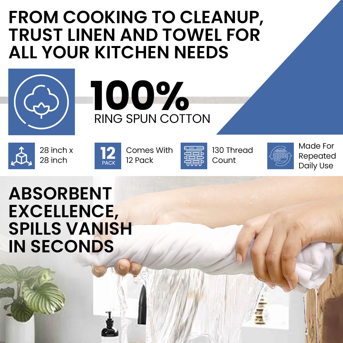 Flour Sack Kitchen Towels |Cotton Blank Towel | Tea Towel Crafting Embroidery for Easter|Flat Thick Absorbent Quick Dry | Baking Bread Proofing Linen Cover, Washable Set of 12, 28 x 28 Inch,White
