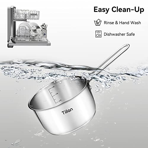 Tiilan Sauce Pan, Saucepan with Lid - Milk Pan for Family, Kids, Couple - 18/8 Stainless Steel - 1.5 Quart/1.7 Liter, Silver