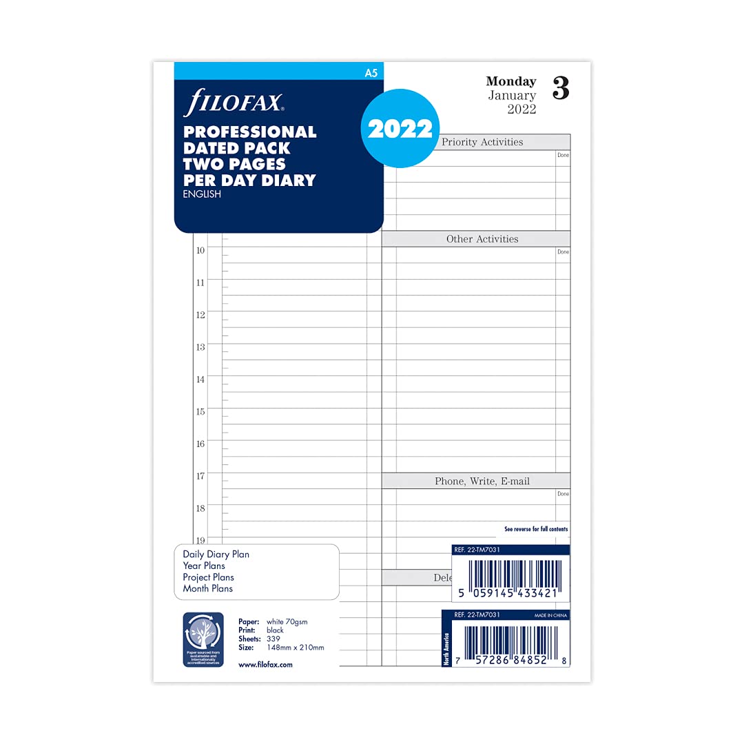 Filofax A5 Day to View Diary - 2022