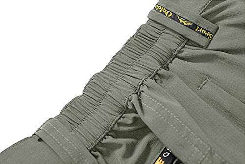 TBMPOY Men's Outdoor Lightweight Windproof Belted Quick-Dry Hiking Pants Thin Sage Green L