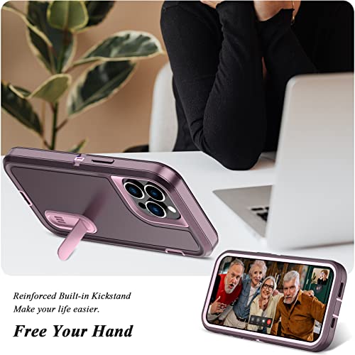 Qireoky for iPhone 13 Pro Case,iPhone 13 Pro Phone Case with Stand Heavy Duty Protective Anti-dust Port Cover Non-Slip Multi Layers 3 in 1 Bumper Shockproof Case for iPhone 13 Pro(Purple)