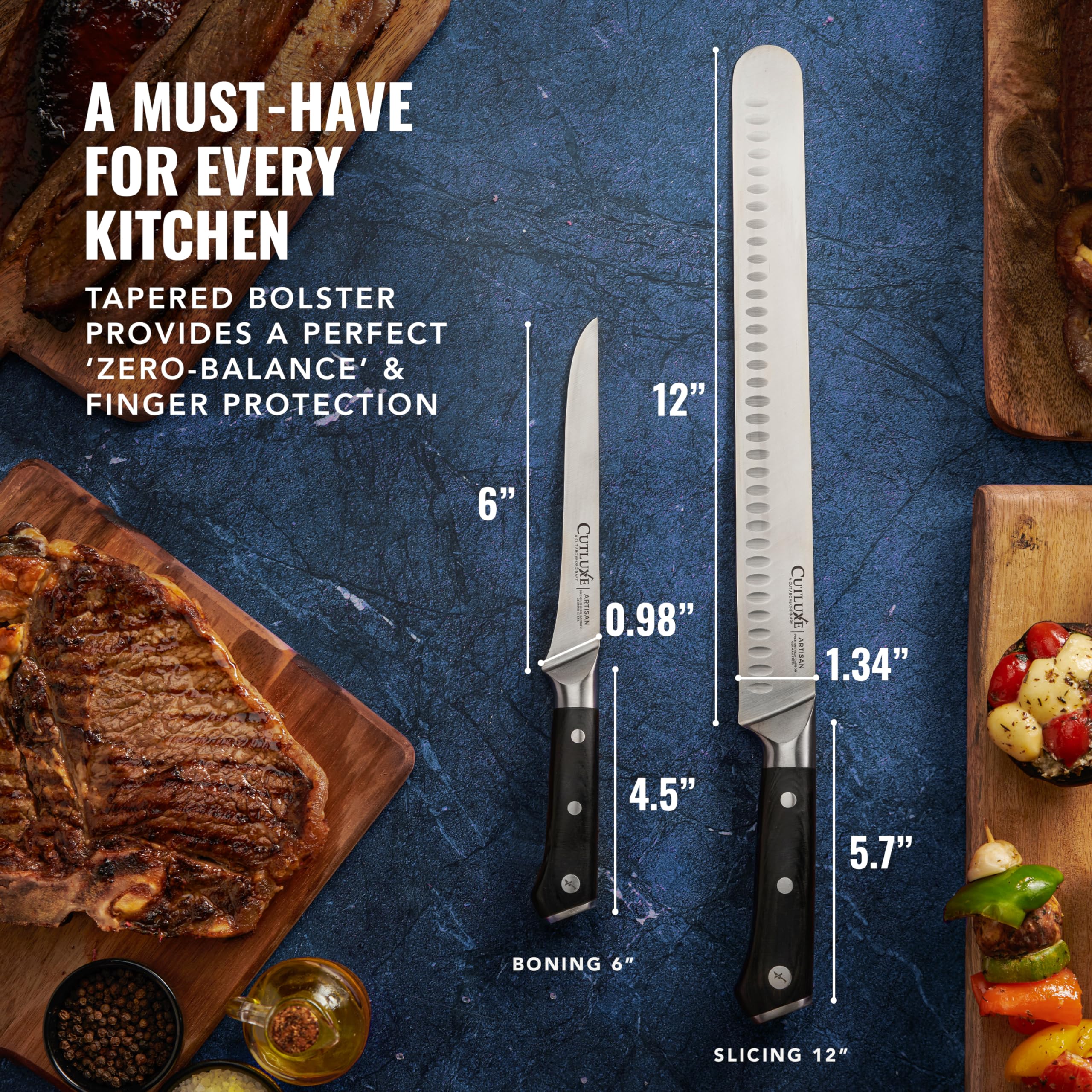 Cutluxe BBQ Carving Knife Set β Brisket Slicing Knife and Boning Knife for Meat Cutting β Professional Knife with Razor Sharp German Steel, Full Tang, Ergonomic Handles β Artisan Series