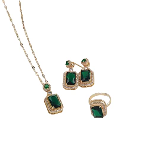 Emerald Zircon Necklace Ring earRing jewelry set
