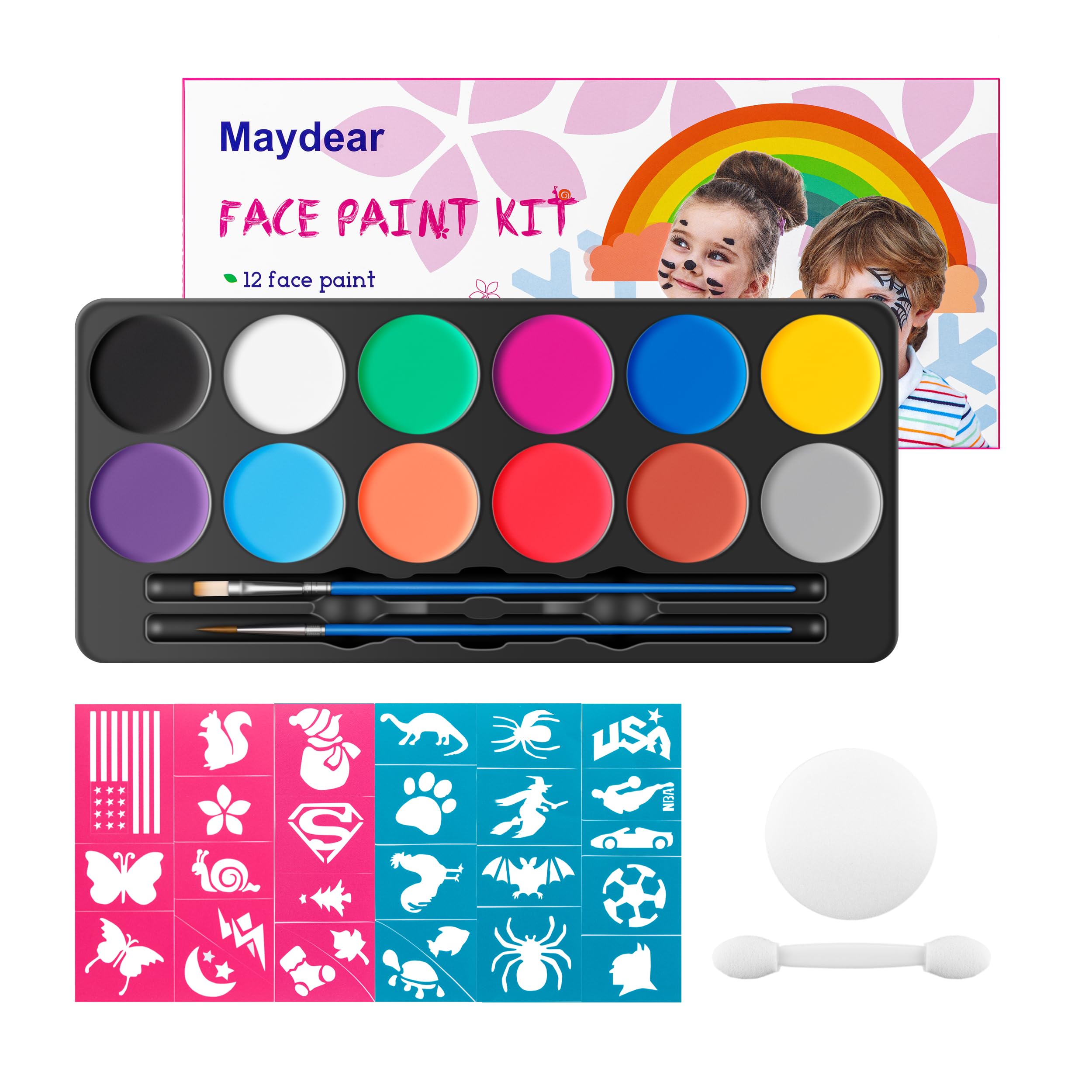 Maydear Face Painting Kit for Kids with 12 Colors Safe and Non-Toxic Large Water Based Face Paint (Matte)