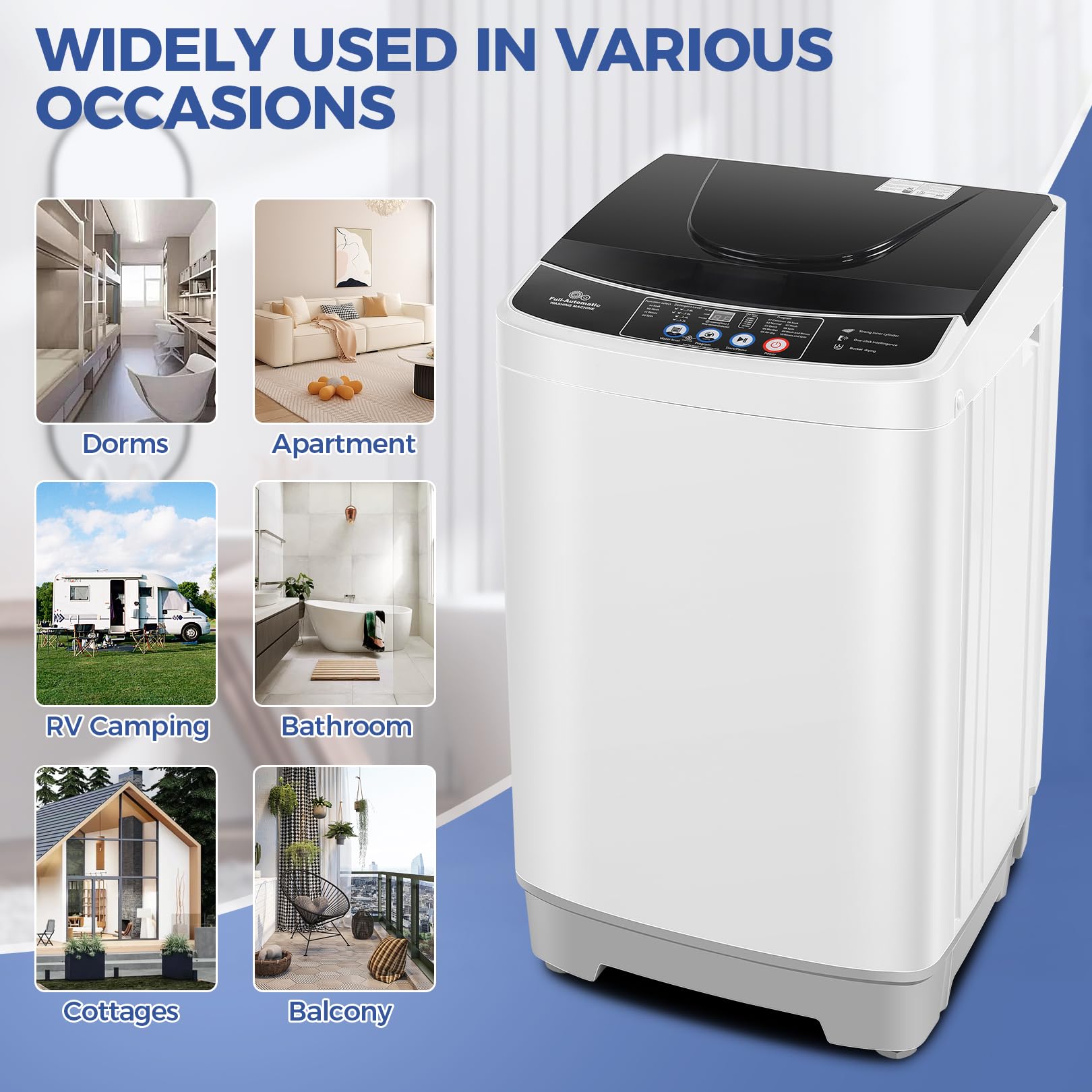 Nictemaw Portable Washing Machine, 15.6Lbs Capacity Full-Automatic Portable Washer, 2.1Cu.ft Washer and Dryer Combo with Drain Pump, 10 Wash Programs & 8 Water Levels for Apartment, Dorms, RV