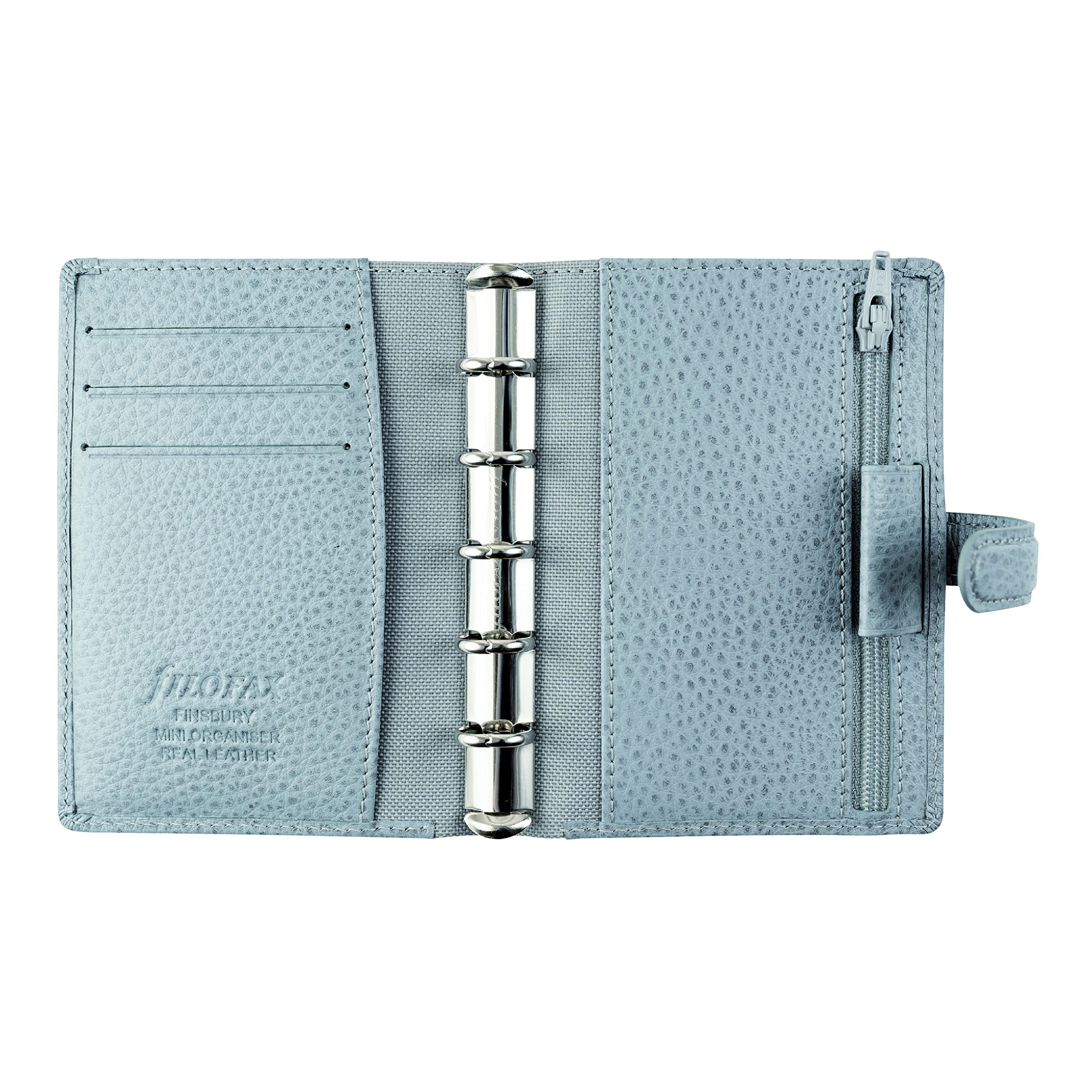 Filofax Finsbury Organizer, Mini Size, Slate Grey - Traditional Grained Leather, Six Rings, Week-to-View Calendar Diary, Multilingual, 2022 (C029508-22)