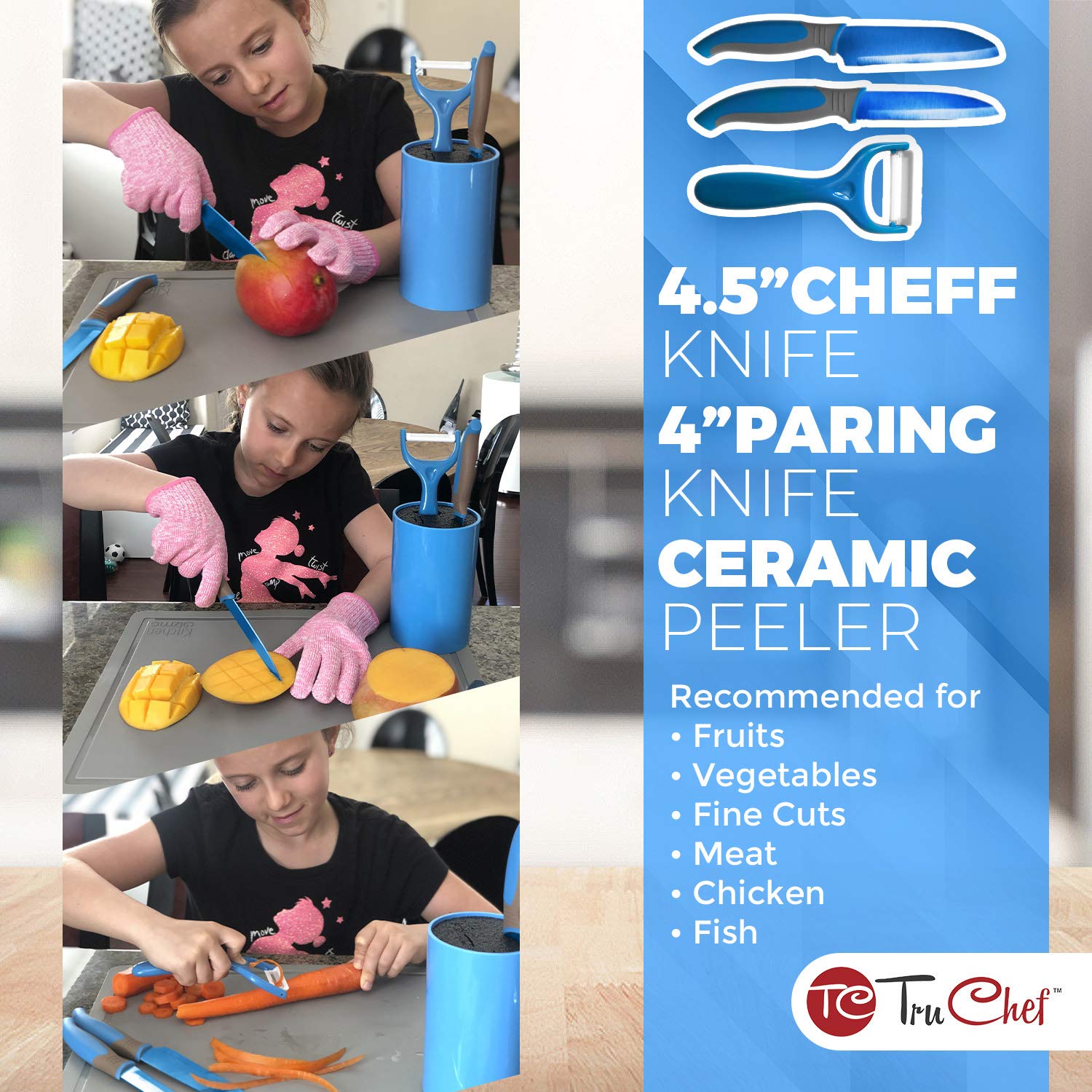 TruChef Kids Knife Set For Cooking and Kids Cut Resistant Gloves (Small) Bundle