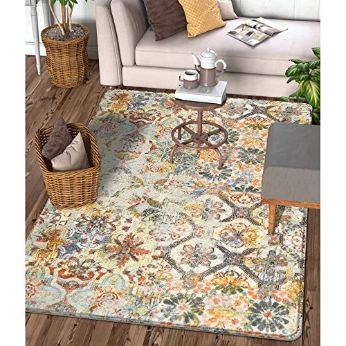 Lahome Floral Medallion Collection Area Rug - 4ā X 6ā Non-Slip Distressed Bohemian Vintage Traditional Area Rug Accent Throw Rugs Floor Carpet for Living Room Bedrooms Decor (4' x 6', Multicolor)