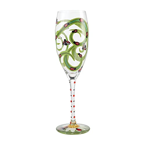 Enesco Designs by Lolita Ladybugs Hand-Painted Artisan Prosecco Glass Champagne Flute, 8 Ounce, Multicolor