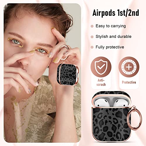 Maxjoy Airpods 1st & 2nd Generation Case,Protective Shockproof Cover with Keychain Compatible ,Cute AirPods Case Cover, Apple airpods case,for Girls and Women and Men(Leopard Print on Black)