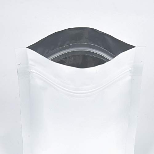 QQ Studio Pack of 100 Matte/Glossy Color Stand-Up Mylar Foil Resealable Zipper Pouches (4.7" x 7.1", Matte White)