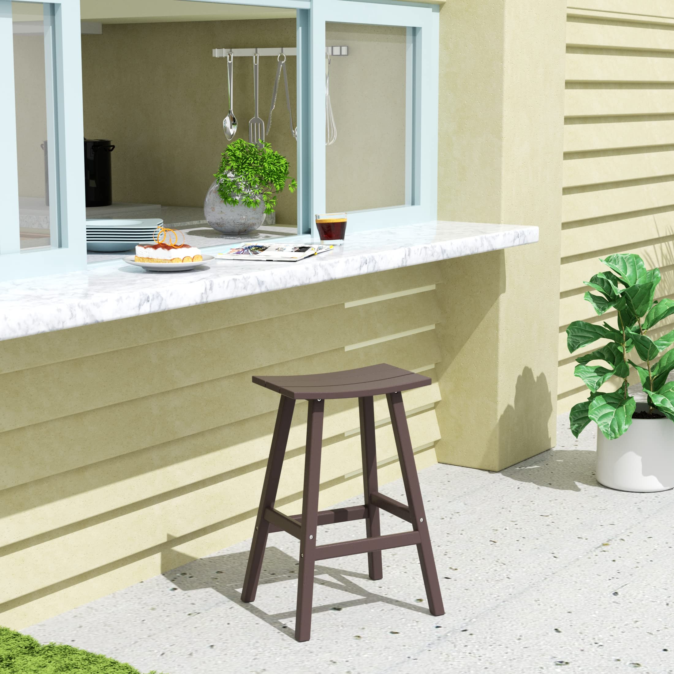 WestinTrends Malibu 29 Inch Outdoor Bar Stools Set of 2, All Weather Resistant Poly Lumber Adirondack Bar Height Stools, Dark Brown