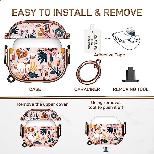 Maxjoy for AirPod 3rd Generation Case with Lock, Flower AirPod 3 Case Hard Protective iPod 3rd Gen Cover for Women Men with Keychain Lock Clip Compatible AirPods 3rd Generation 2021, Floral