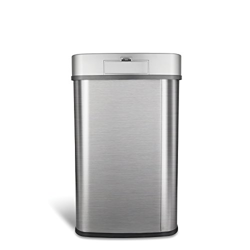 NINESTARS DZT-50-28BR Automatic Touchless Motion Sensor Oval Trash Can, Black Top, 13 Gal BR, Brush