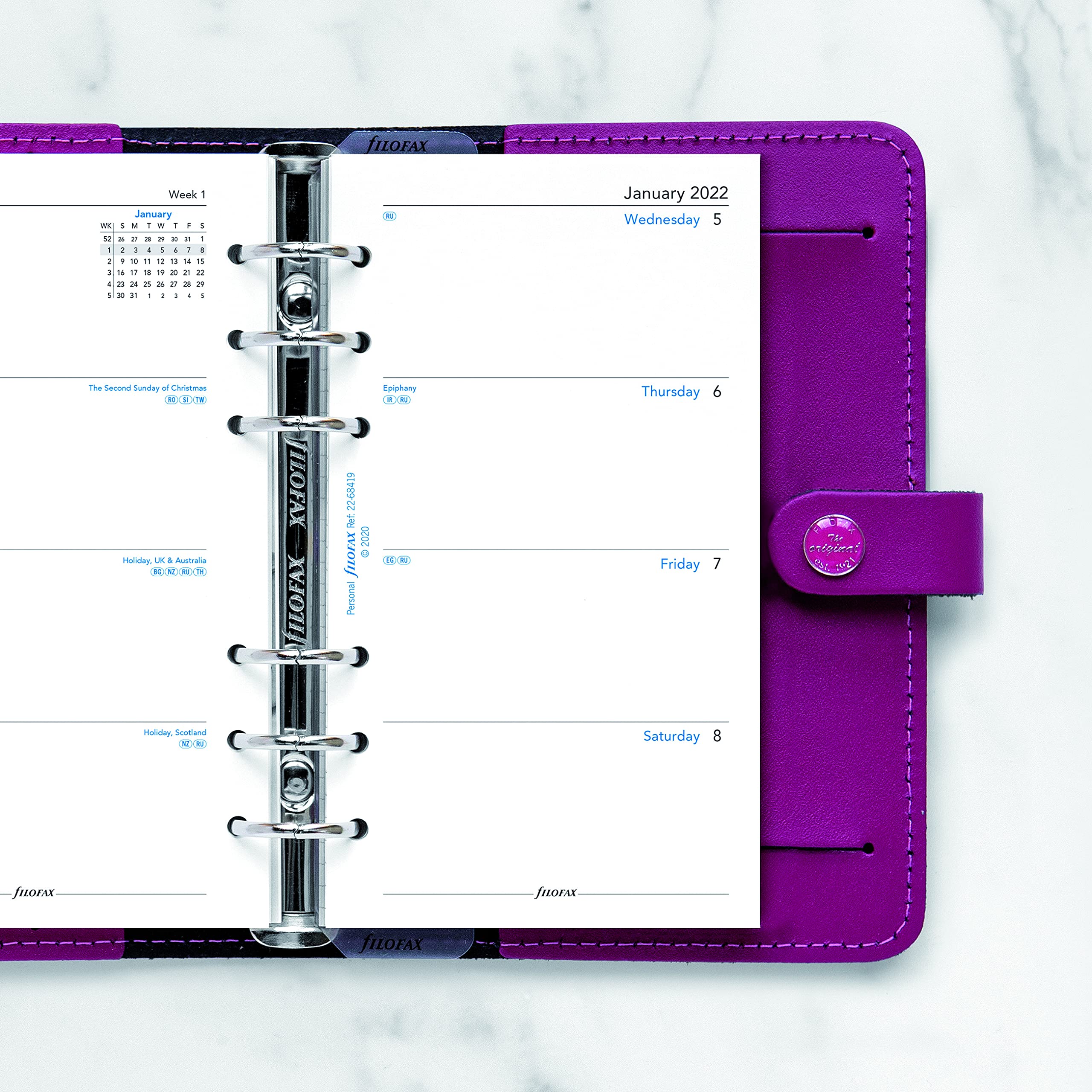 Filofax Refill, Personal/Compact Size, Week-to-View with Notes Section, Sunday to Saturday, White Paper, Unruled, English, 2022 (C68419-22)