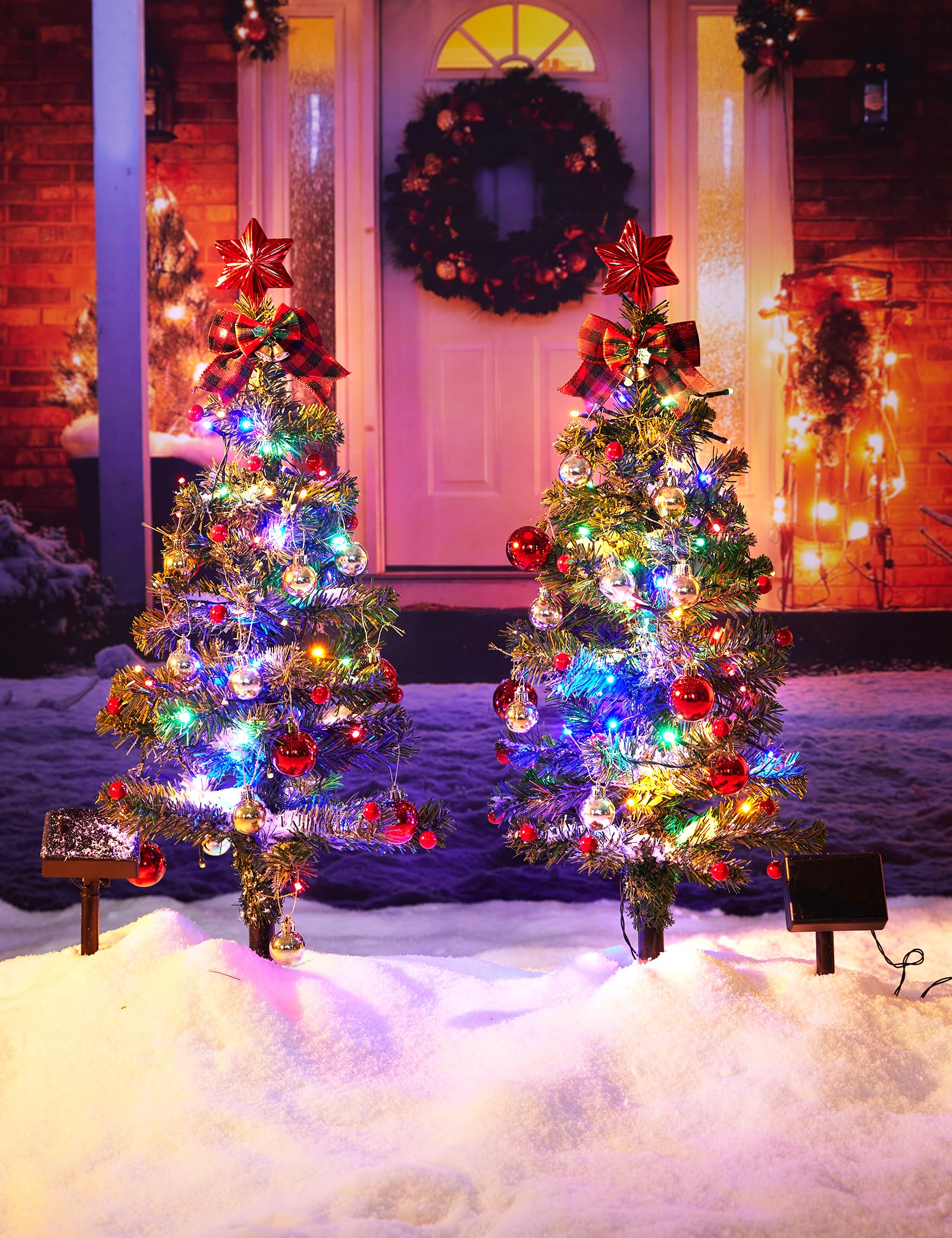 COXSENI Solar LED Christmas Tree Lights, 8 Modes, Waterproof - For Outside Pathway, Garden, Yard Decor - 2PCS