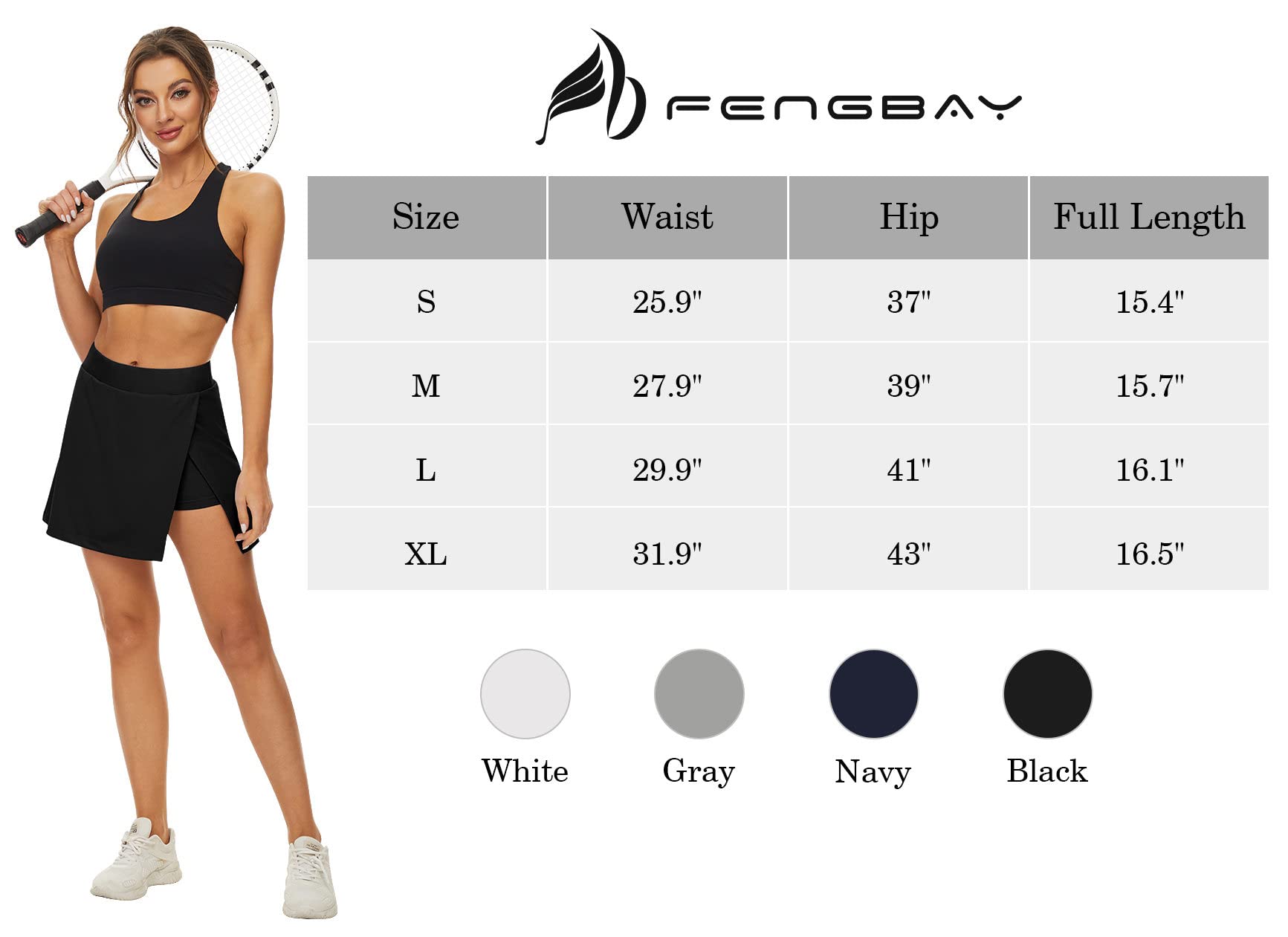 Fengbay Tennis Skirts for Women with Pockets, High Waisted Athletic Golf Skorts Skirts with Shorts