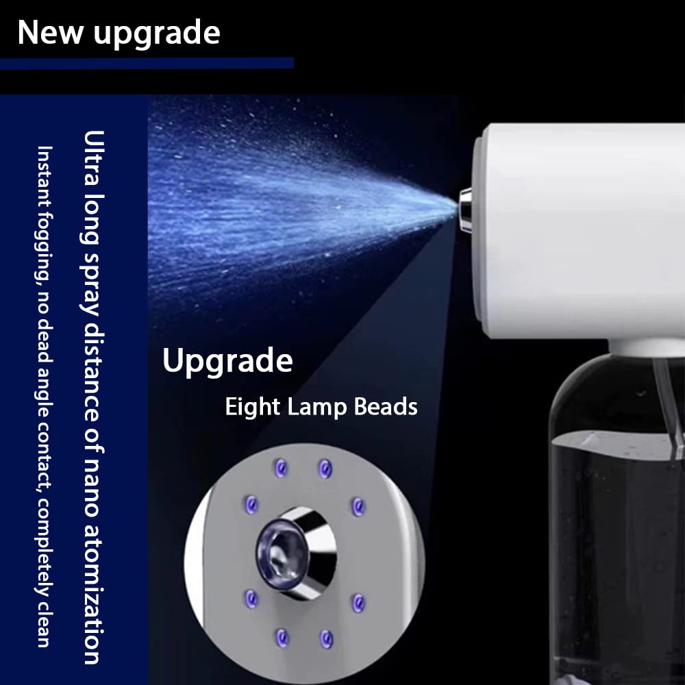 Handheld Steam Fogger Sprayer Gun Spray Machine Nano Electric Atomizer, Light Portable Cordless Intelligent Rechargeable One Key On for Home, Office, Garden, Indoor and Outdoor Safe and Stable, White