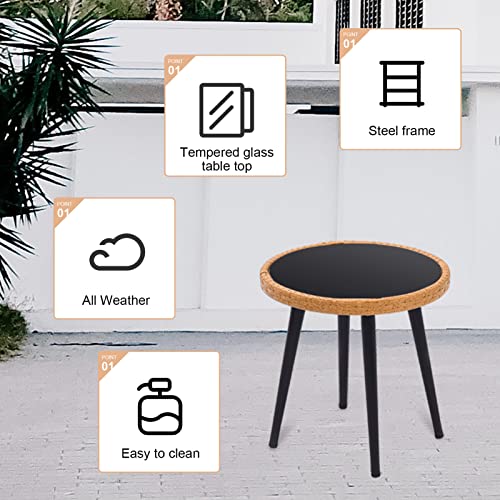 Koruiten 3-Piece Patio Bistro Sets, Outdoor Wicker Dining Conversation Furniture Sets with Cushions, Tempered Glass Side Table and 2 Patio Porch Chairs for Balcony, Backyard (Dark Blue)
