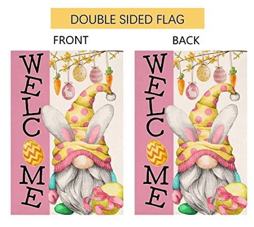 Easter Gnome Garden Flag 12x18 Vertical Double Sided Welcome Spring Easter Eggs Farmhouse Holiday Outside Decorations Burlap Yard Flag BW246