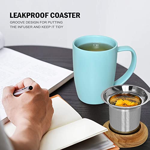 COYMOS Ceramic Tea Mug with Infuser and Lid, 16oz Loose Leaf Tea Cup Large Handle Teaware Mug, Tea Lover Gifts for Women and Man (Turquoise)