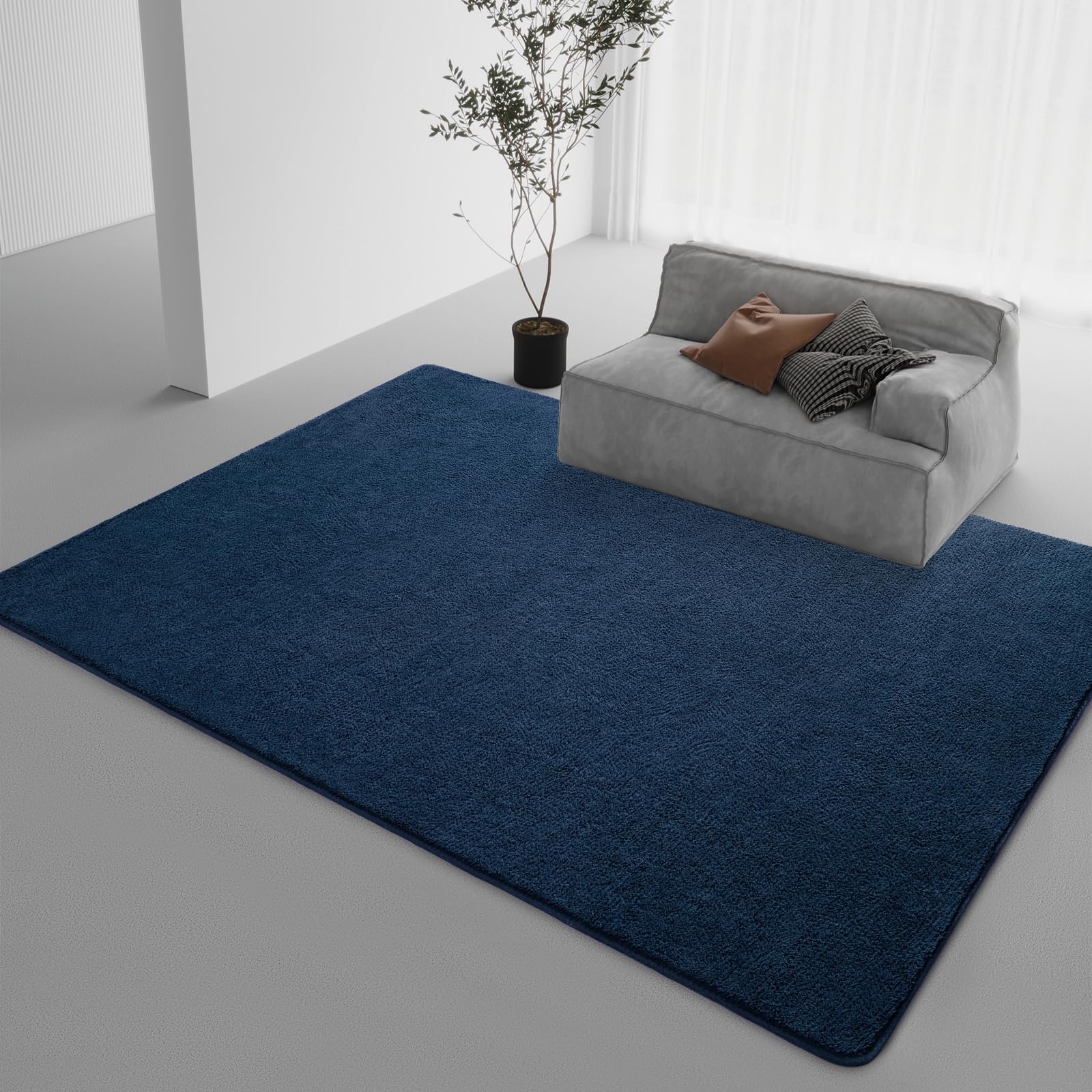 DweIke Modern Navy Blue Area Rugs for Bedroom Living Room, 4x6 ft Thickened Memory-Foam Indoor Carpets, Minimalist Style Carpet Suitable for Boys Girls and Adults with Super Soft Touch, Washable