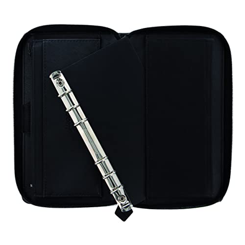 Filofax Saffiano Zip Organizer, Personal Compact Size, Black - Cross-Grain, Leather-Look, Six Rings, Week-to-View Calendar Diary, Multilingual, 2022 (C028775-22)