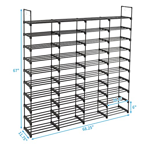 LeeMas 10 Tiers Shoe Rack Storage Organizer Shoe Shelf Organizer for Entryway Holds 80 Pairs Shoe, Stackable Shoe Cabinet Shoe Rack Organizer Large Shoe Shelf for Closet Bedroom Hallway